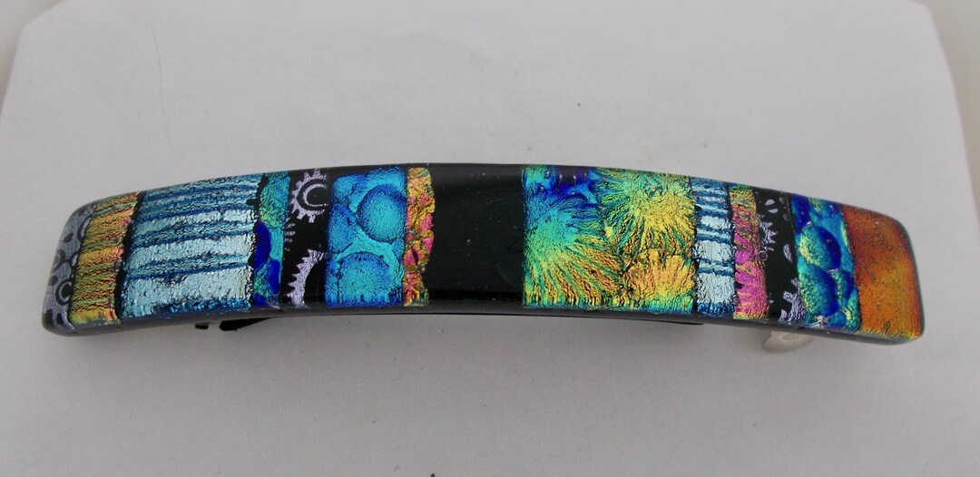 Large Dichroic Glass Barrette, Fused Hair Clip - Etsy