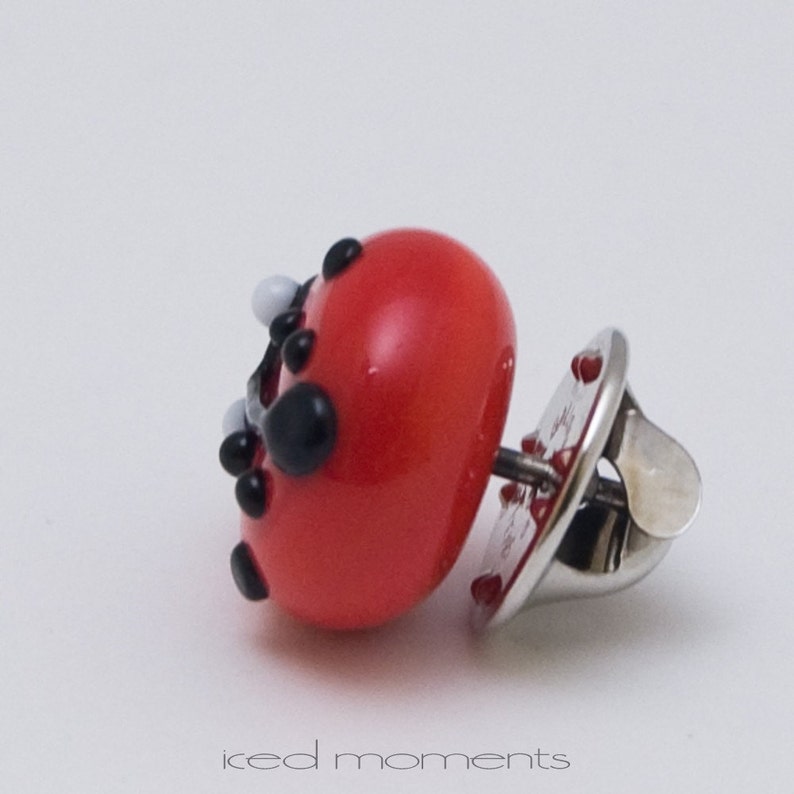 Lapel Pin - Ladybug - Light Red - Lampwork Glass - by Jennie Yip - Etsy