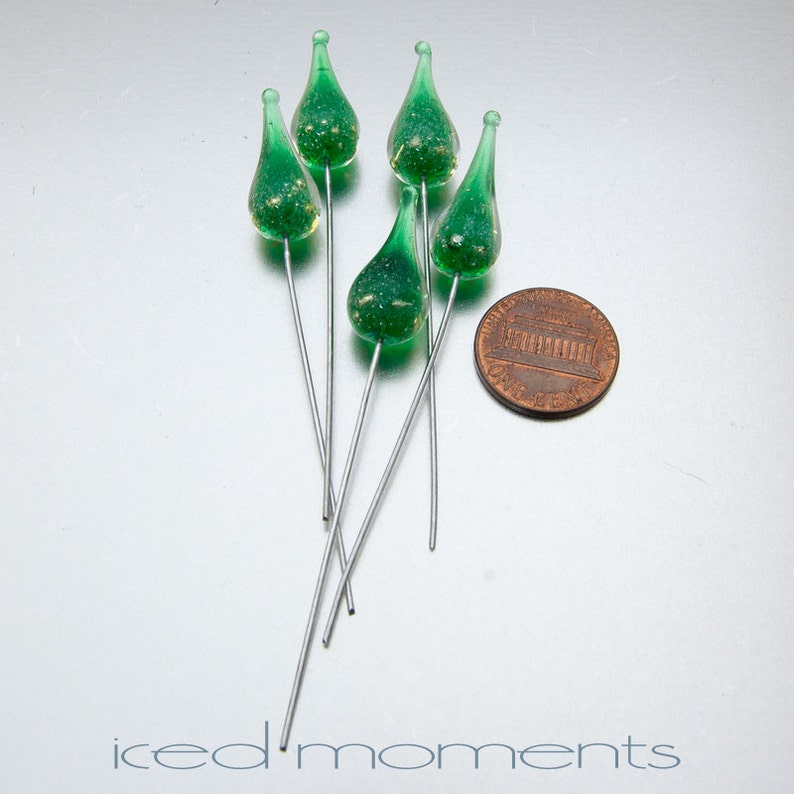 Lampwork Headpins Shimmer Teardrops Dark Emerald Green On Etsy