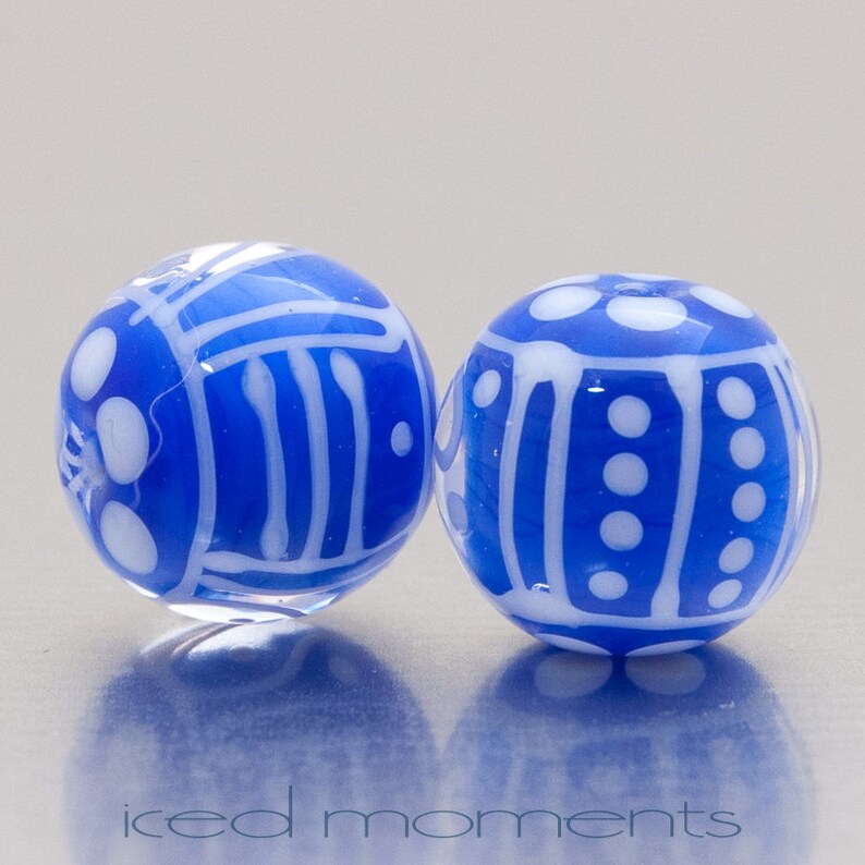 Lampwork Bead Pair Keep Breathing in Cobalt and White | Etsy