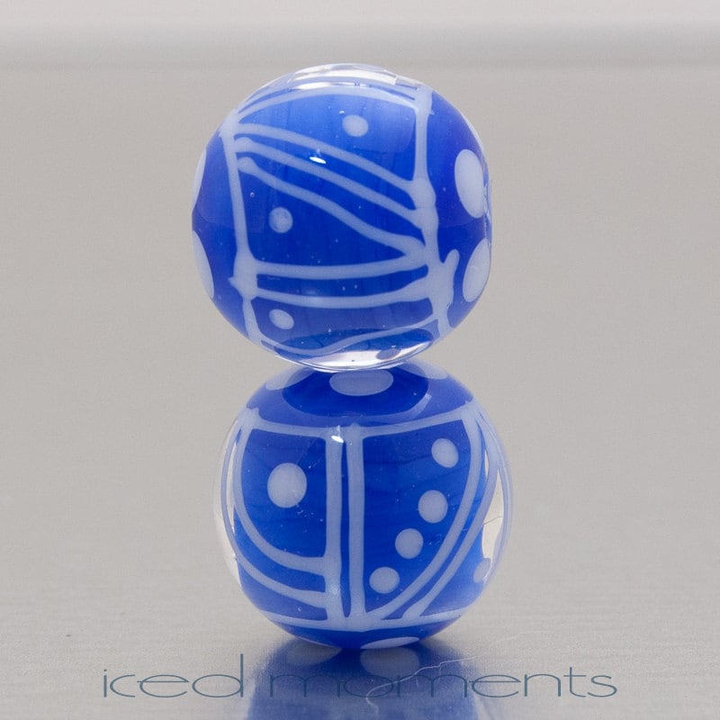 Lampwork Bead Pair Keep Breathing in Cobalt and White - Etsy