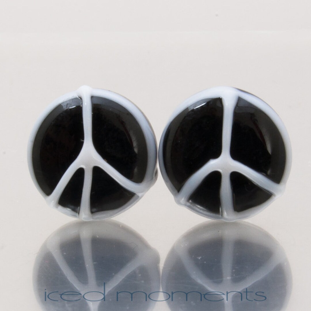 Stud Earrings - Peace Sign in Black and White. Single or Pair. Lampwork ...