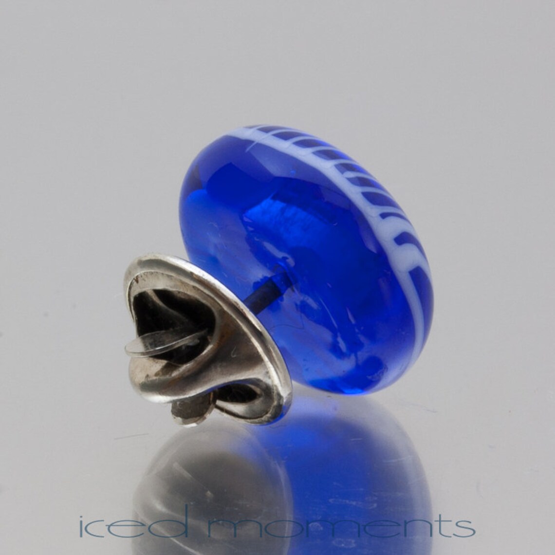 Lapel Pin - Serenity in Transparent Blue and White. Lampwork Glass by ...