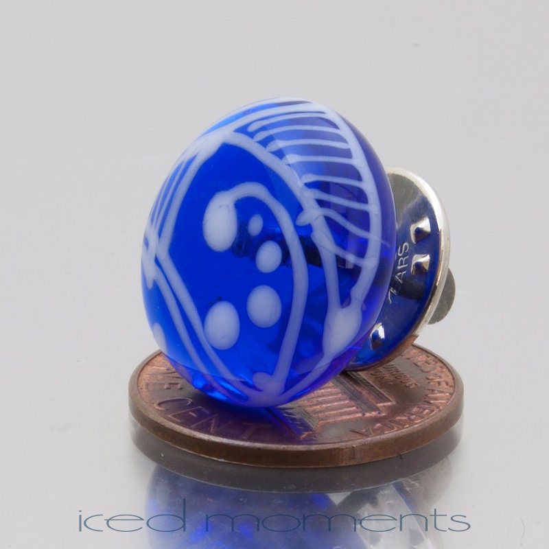 Lapel Pin - Serenity in Transparent Blue and White. Lampwork Glass by ...