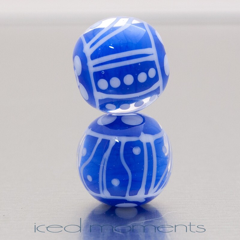 Lampwork Bead Pair Keep Breathing in Cobalt and White - Etsy
