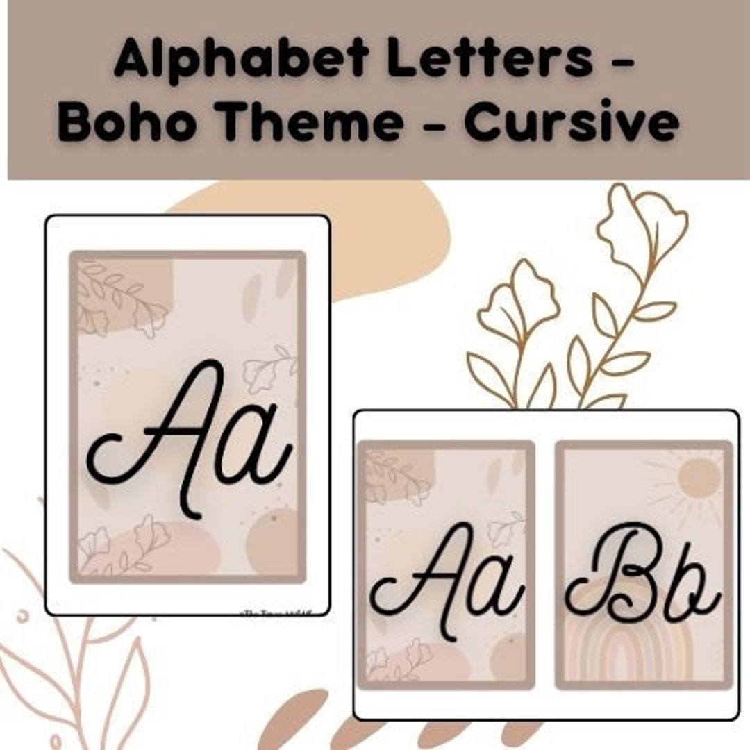 Boho Cursive Alphabet Letters Wall Art,nursery Decor,educational Prints ...