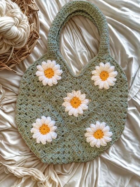 Daisy Granny Square Bag - Sage Green - Etsy