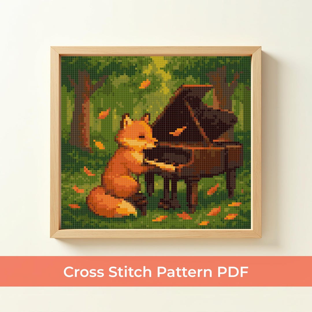 Fox Playing Piano Cross Stitch Pattern PDF, Autumn Forest Embroidery ...