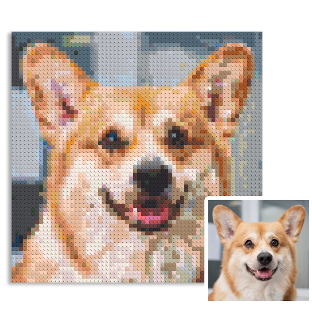 Personalized Dog Pixel Art Portrait, Custom Pet Portrait, Brick Mosaic ...
