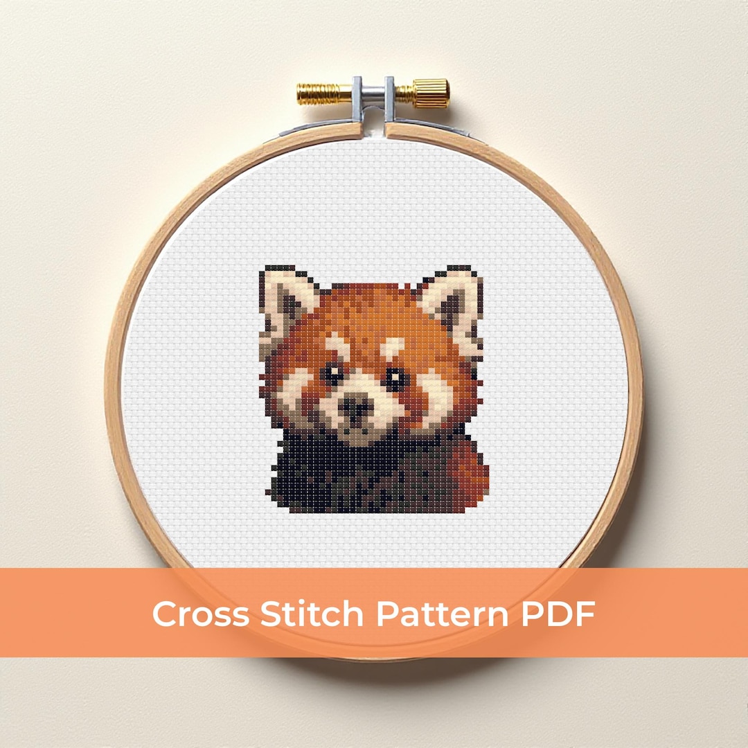 Red Panda Cross Stitch Pattern PDF, Cute Baby Red Panda Embroidery ...
