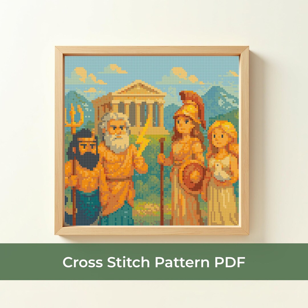 Cute Greek Gods Cross Stitch Pattern PDF, Olympus Mythology Embroidery ...