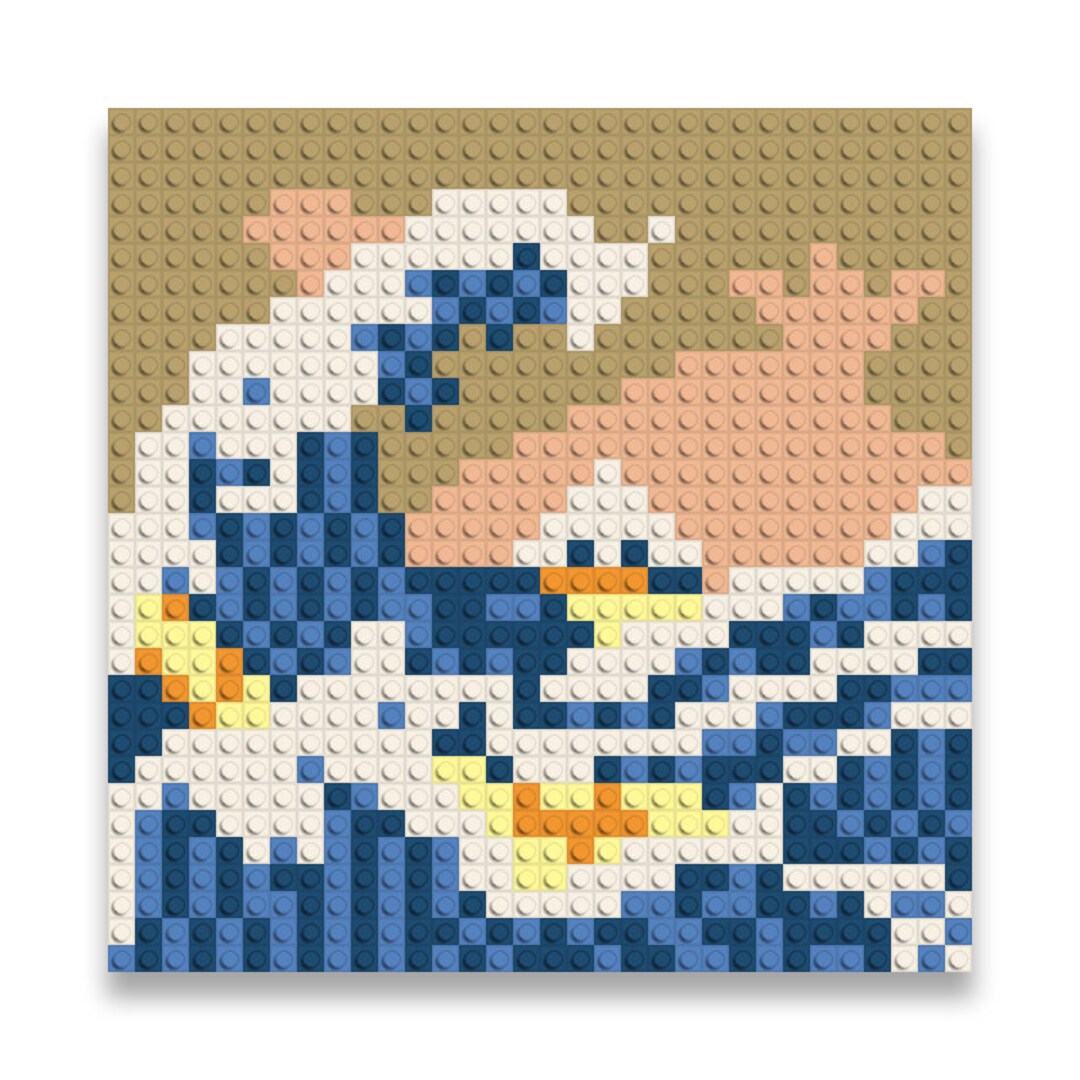 Brick Mosaic the Great Wave off Kanagawa Pixel Art, Micro Building ...