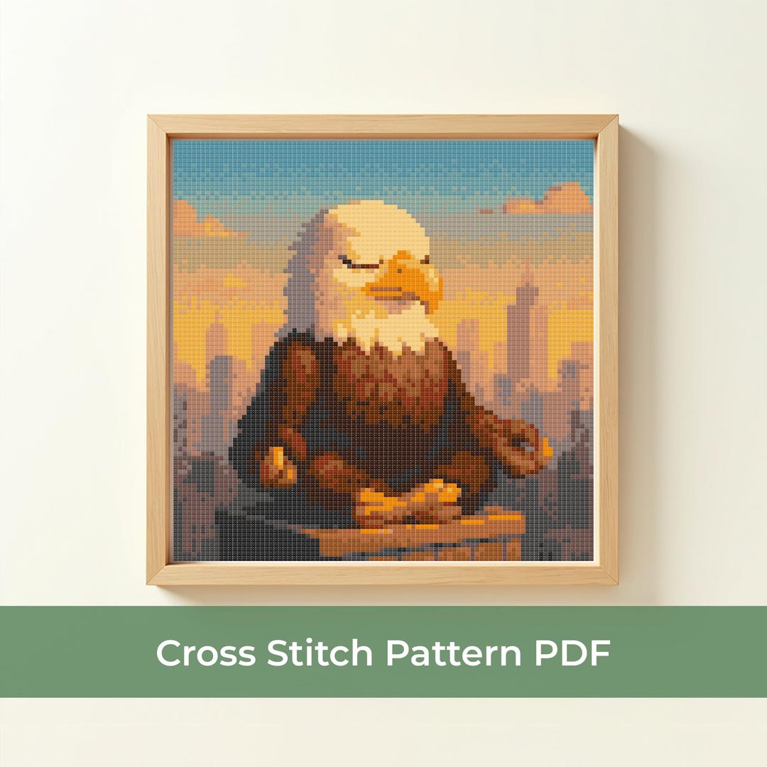 Meditating Eagle Cross Stitch Pattern PDF, Zen Bald Eagle on City ...