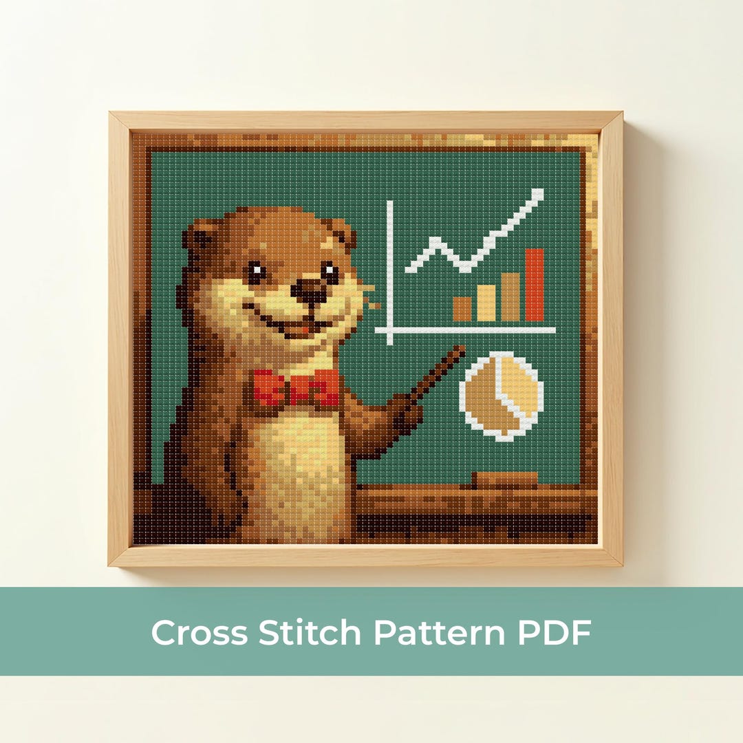 Teacher Otter Cross Stitch Pattern PDF, Funny Otter Embroidery Design ...