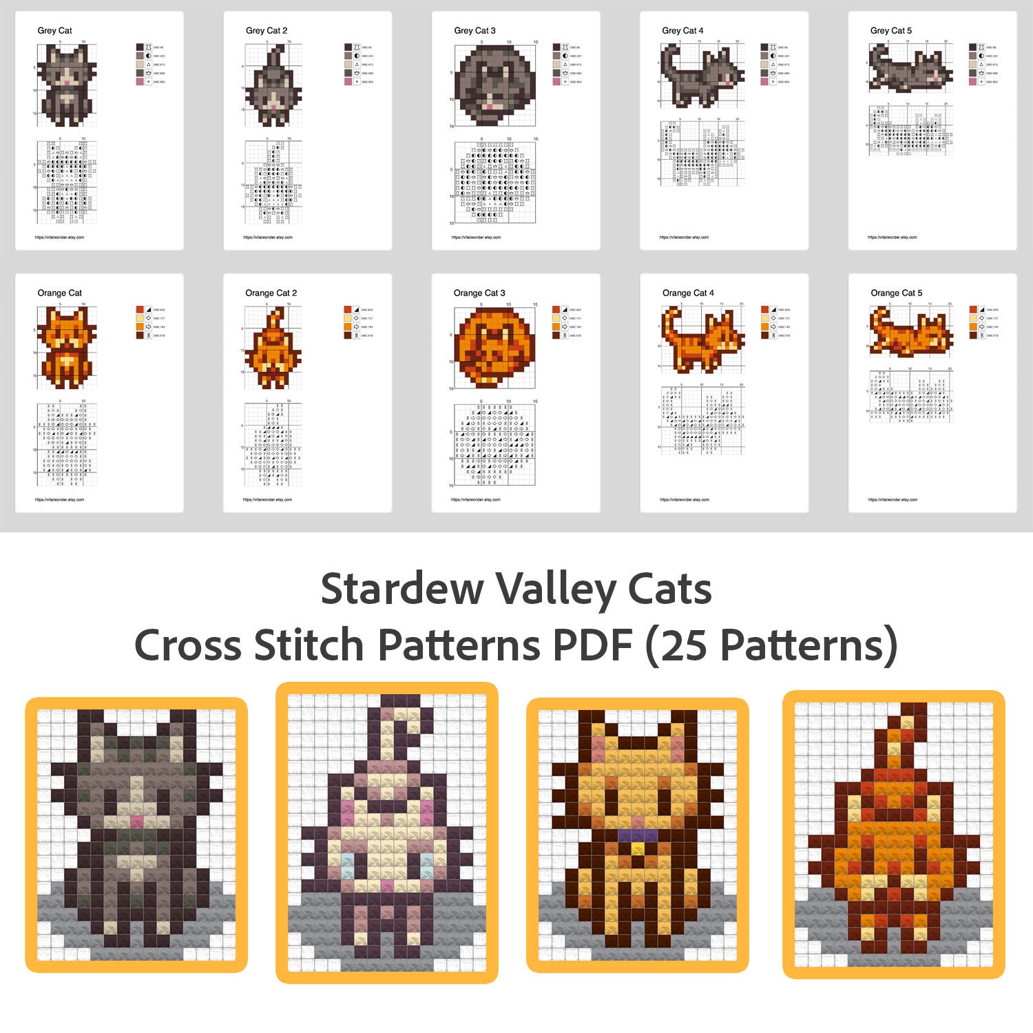 Stardew Valley Cats Cross Stitch Pattern PDF (25 Patterns), DMC Colors ...