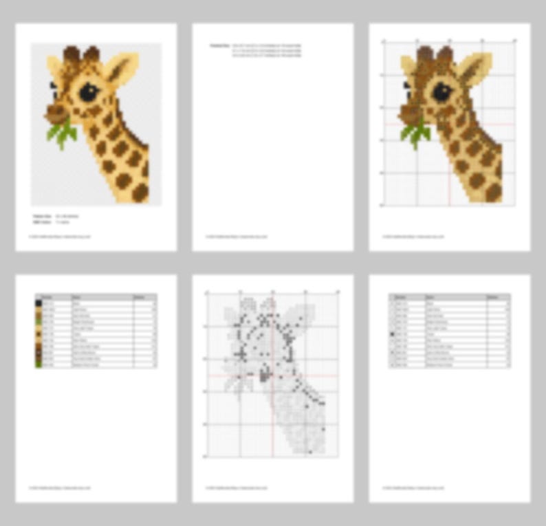 Giraffe Cross Stitch Pattern - Cute Baby Giraffe Eating Leaves PDF ...