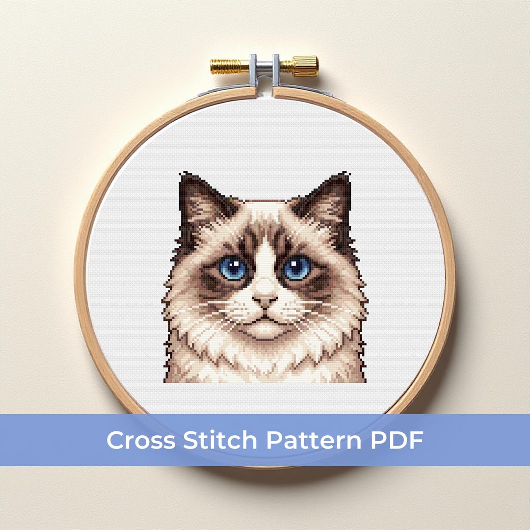 Ragdoll Cat Cross Stitch Pattern PDF, Blue Eyed Cat Portrait, Modern ...