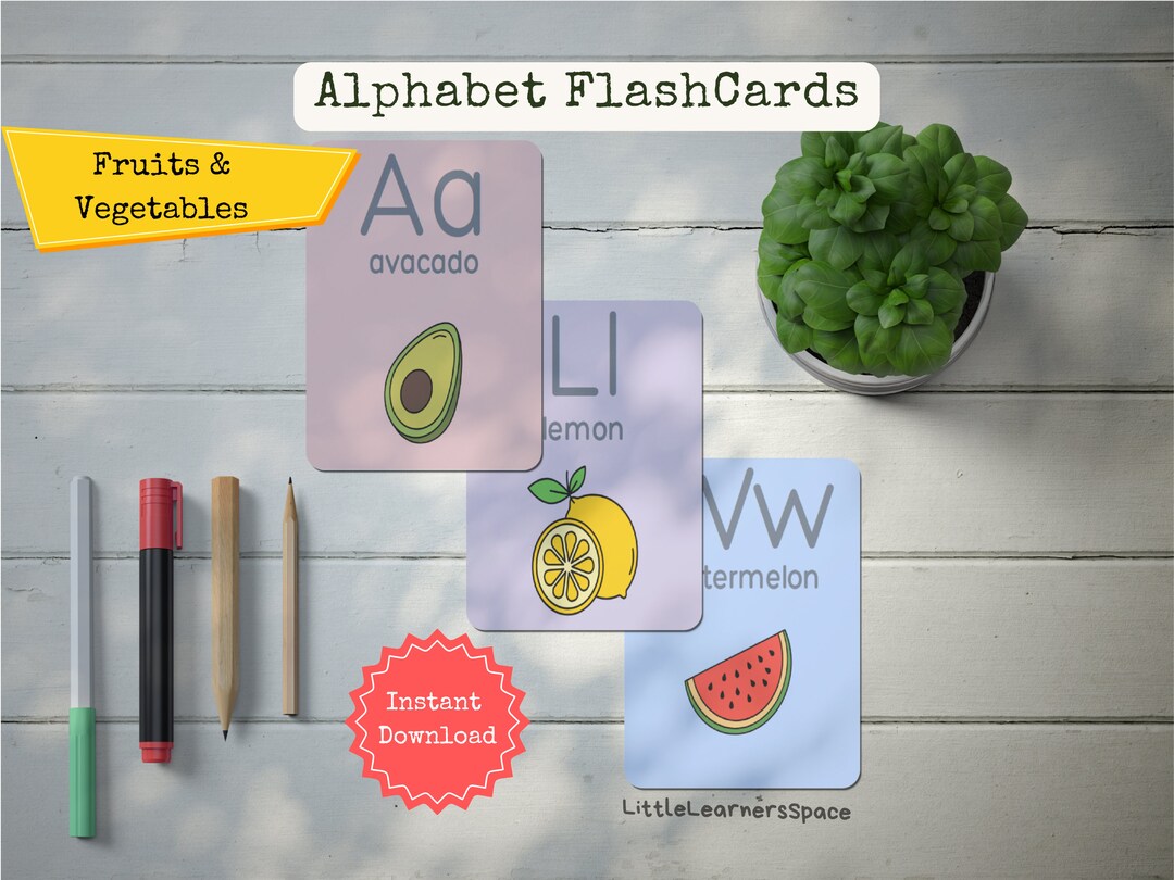Fruits & Vegetables Alphabet Flashcards Printable Flashcard ABC ...
