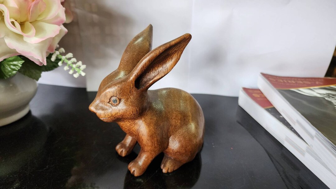 Hand-carved Wooden Rabbit Figurine 5", Artistic Home Decor, Eco ...