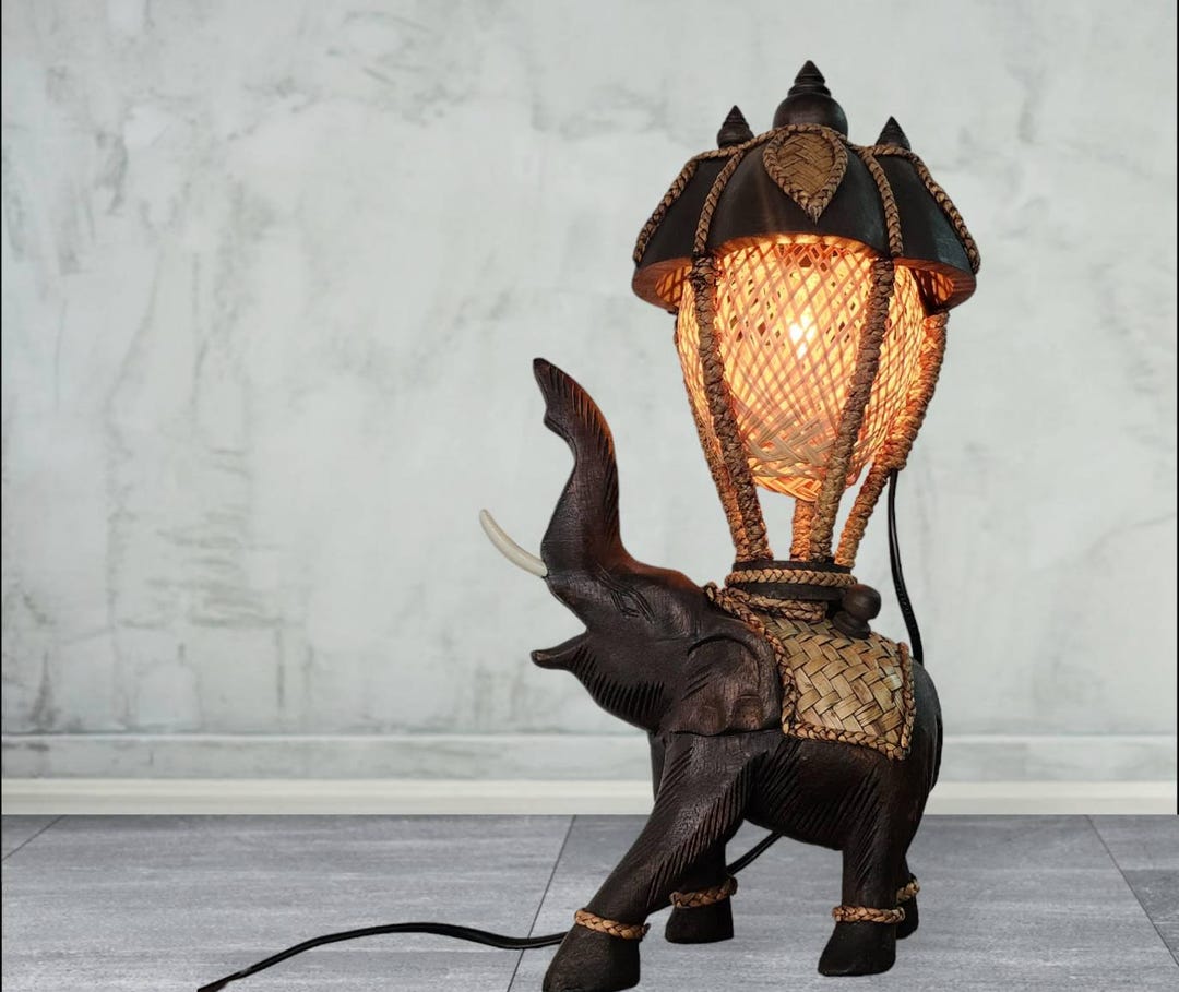 Wooden Elephant Lamp 15 Dark Brown, Unique Home Decor, Handmade ...