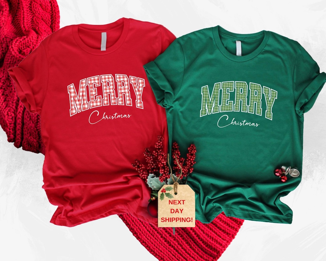 Merry Christmas Shirt: Buffalo Plaid Family Holiday Tee - Etsy