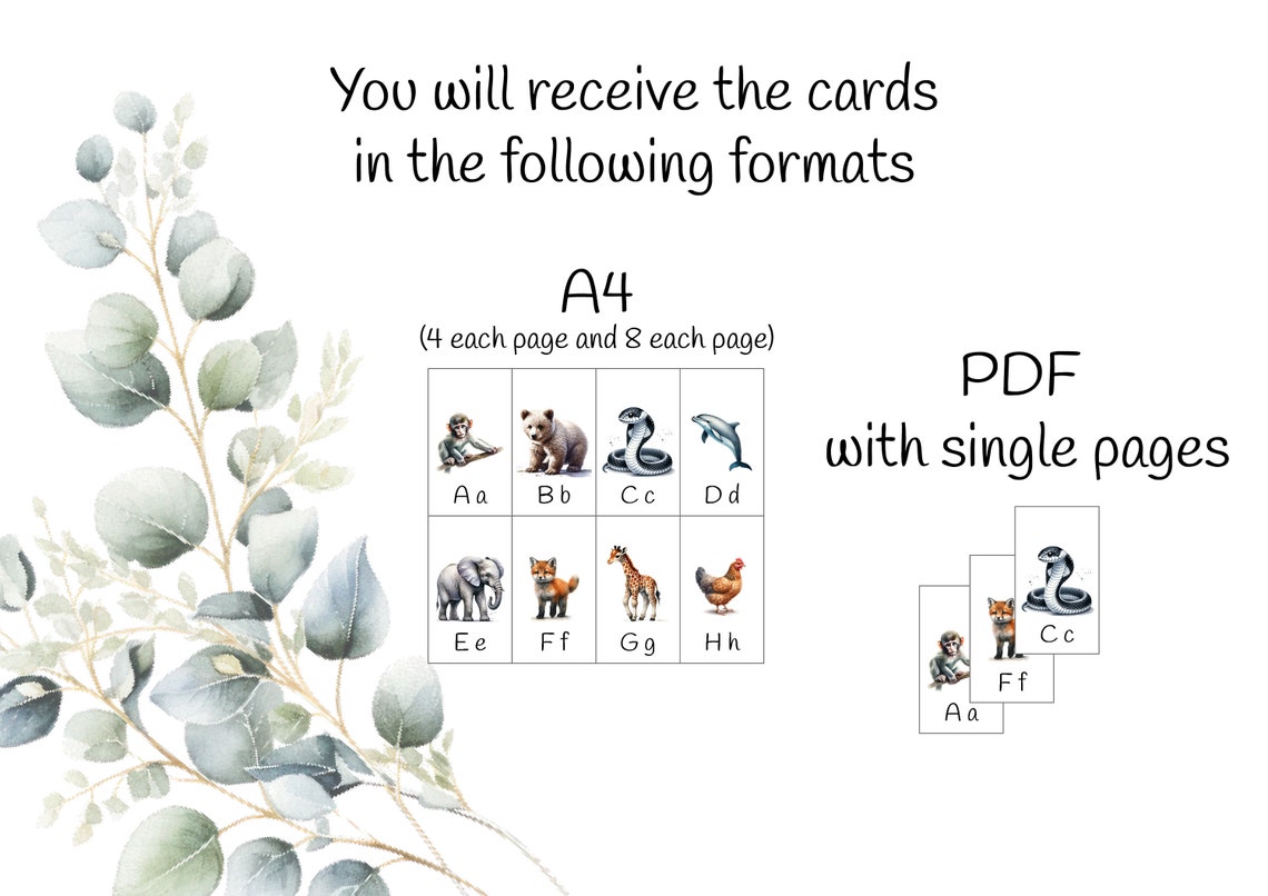 English ABC Animal Alphabet Cards - Printable | Flashcards for ...