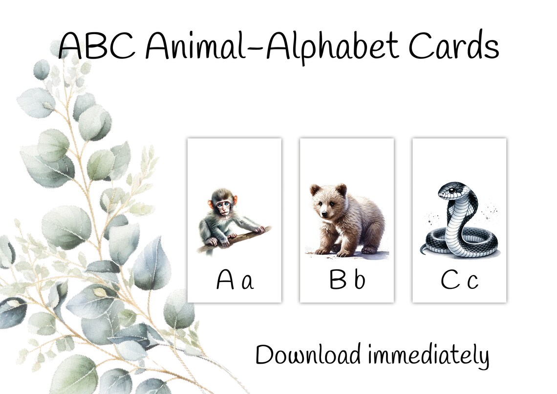 English ABC Animal Alphabet Cards - Printable | Flashcards for ...