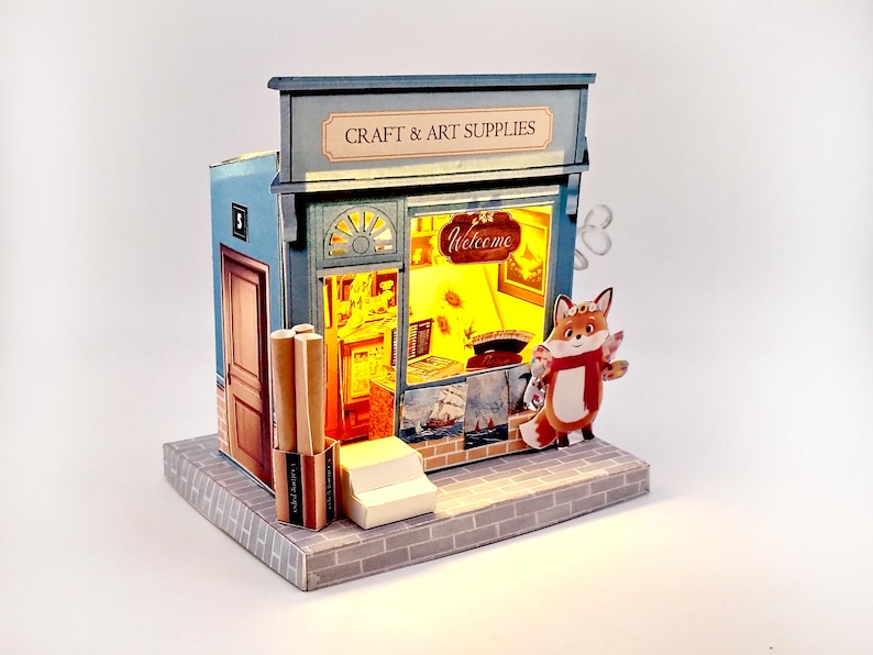 Light Blue Craft Supply House Papercraft, Cozy Miniature Diorama ...