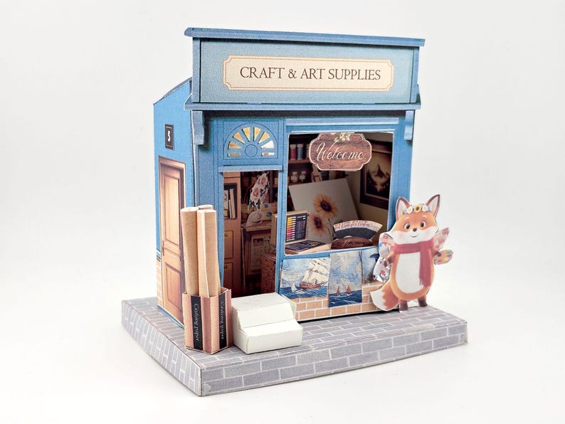 Light Blue Craft Supply House Papercraft, Cozy Miniature Diorama ...