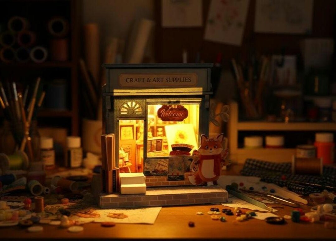Light Blue Craft Supply House Papercraft, Cozy Miniature Diorama ...