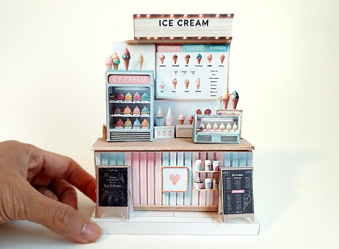 Ice Cream Shop Miniature – DIY 3D Paper Craft Kit (printable) - Etsy