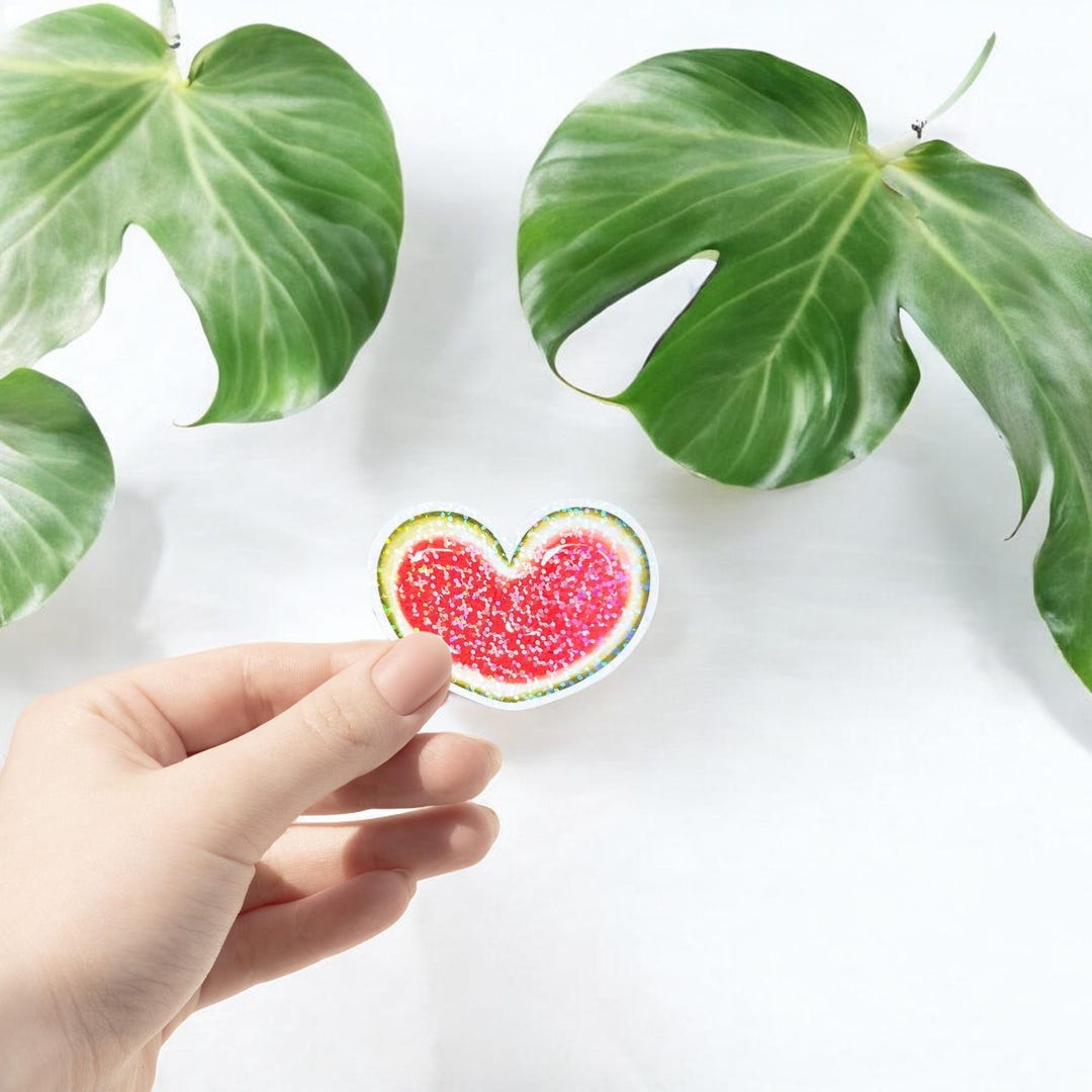 Cute Heart Shaped Sticker, Red Glitter Heart Sticker, Aesthetic Heart ...