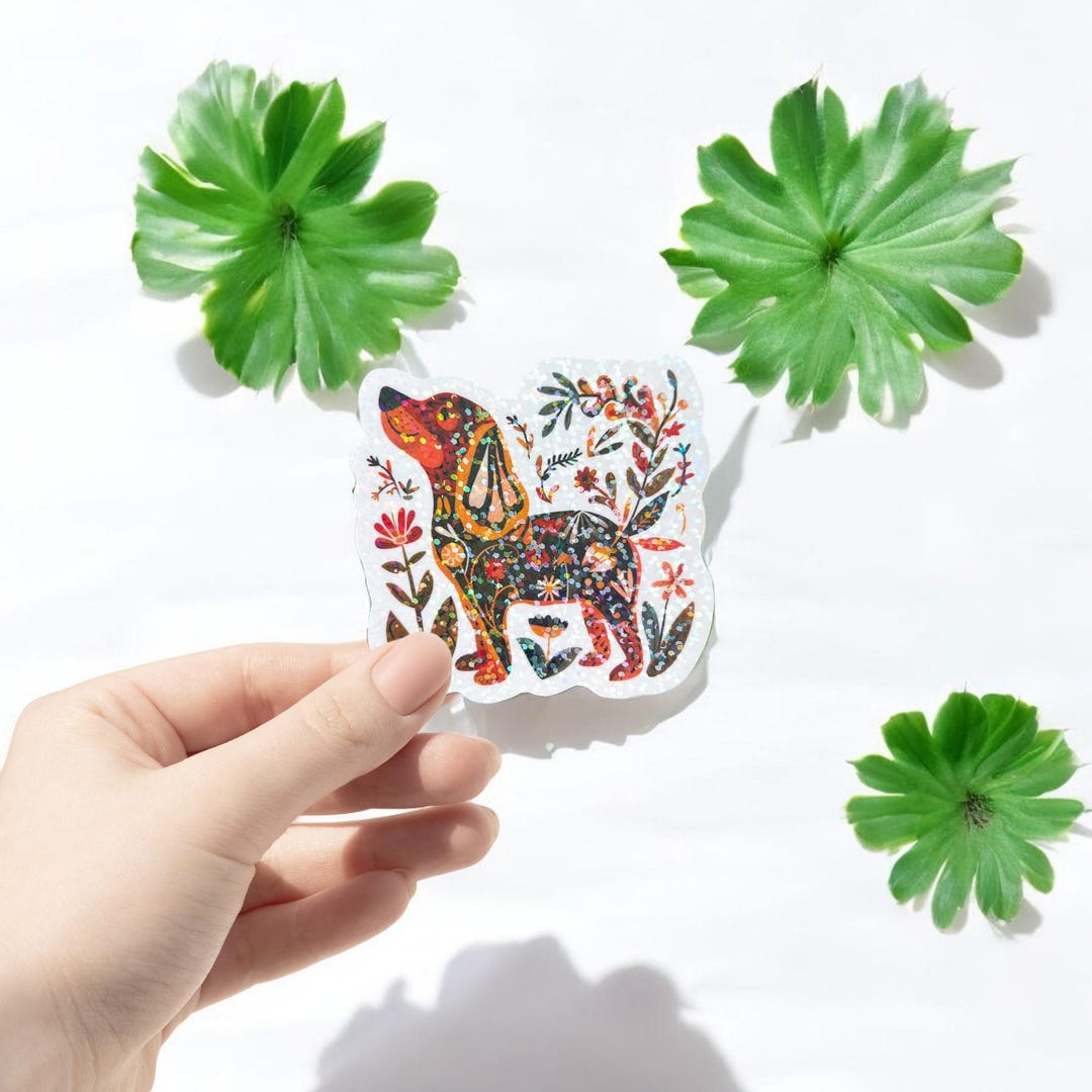Colorful Dog Sticker, Artistic Dog Design, Floral Dog Decal, Waterproof ...