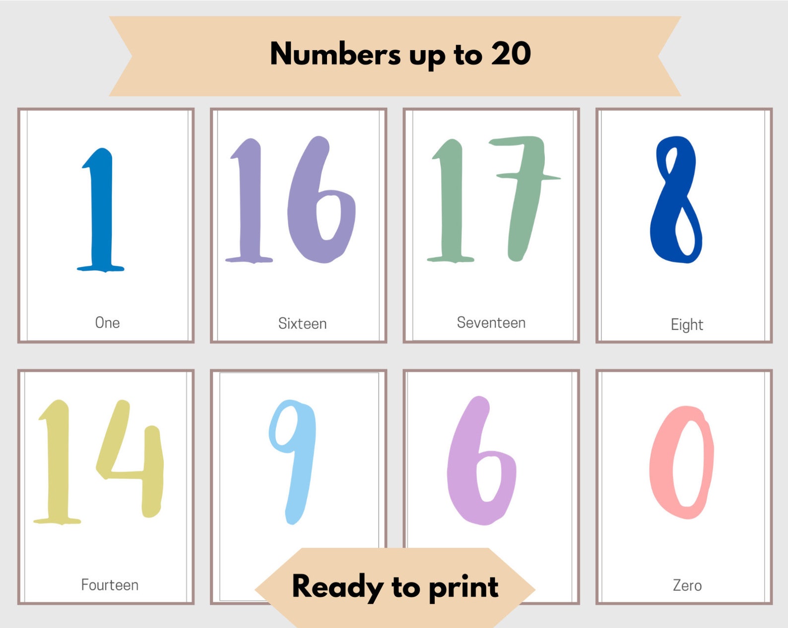 20 Printable Number Flash Cards With Extra Zeros, Cute and Simple ...