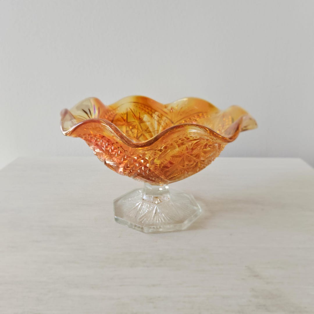 Imperial Marigold Scroll Embossed Carnival Glass Compote Dish Eastern ...