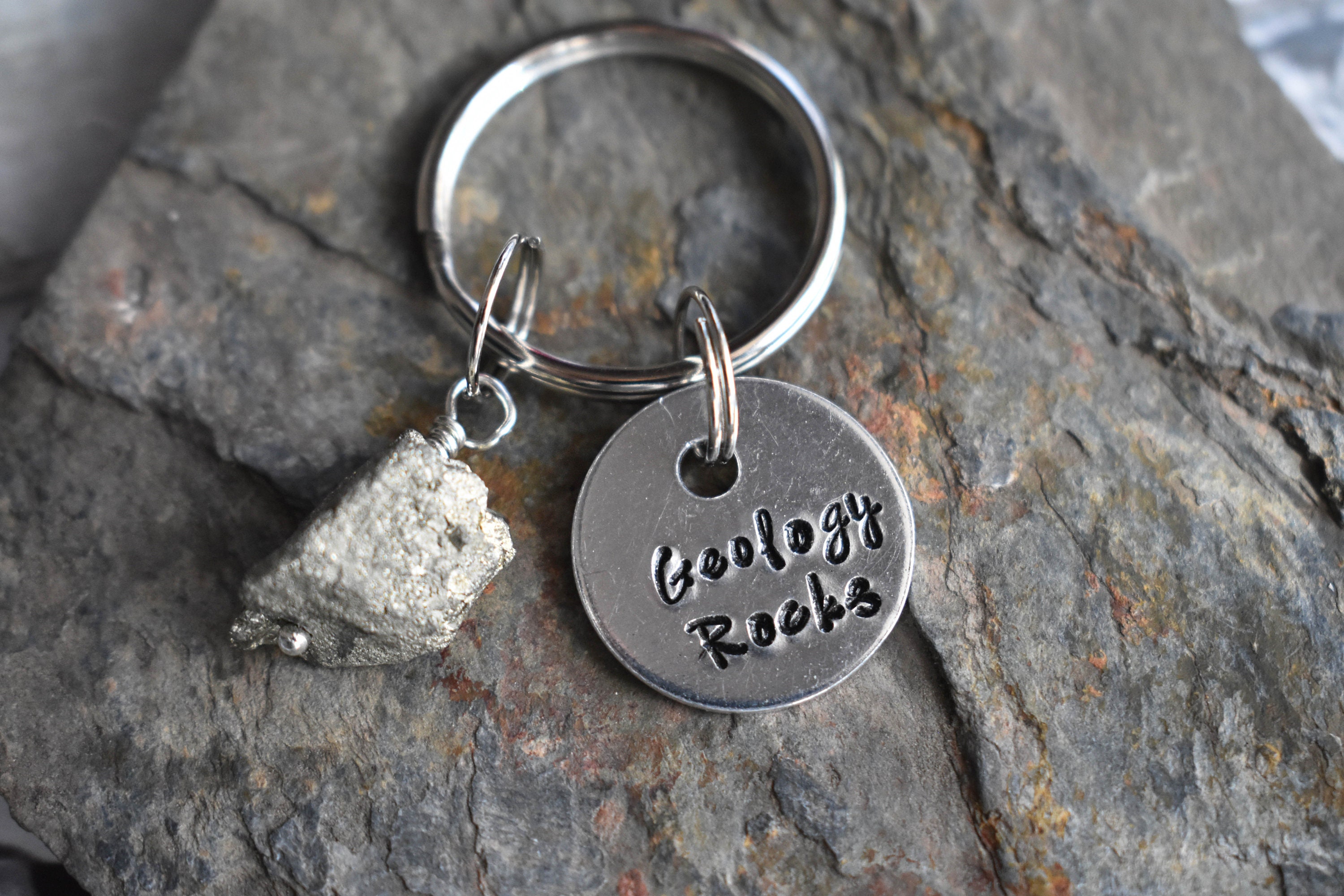 Geology Rocks Keychain Raw Pyrite Stone Key Chain Science | Etsy