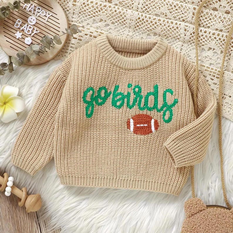 Go Birds Baby Sweater Set | Handmade Eagles Beanie & Booties | Super ...