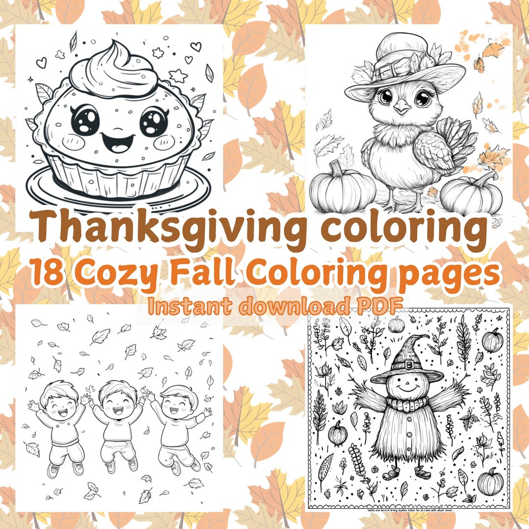 18 Cozy Fall Thanksgiving Coloring Pages Kawaii-inspired Printable ...