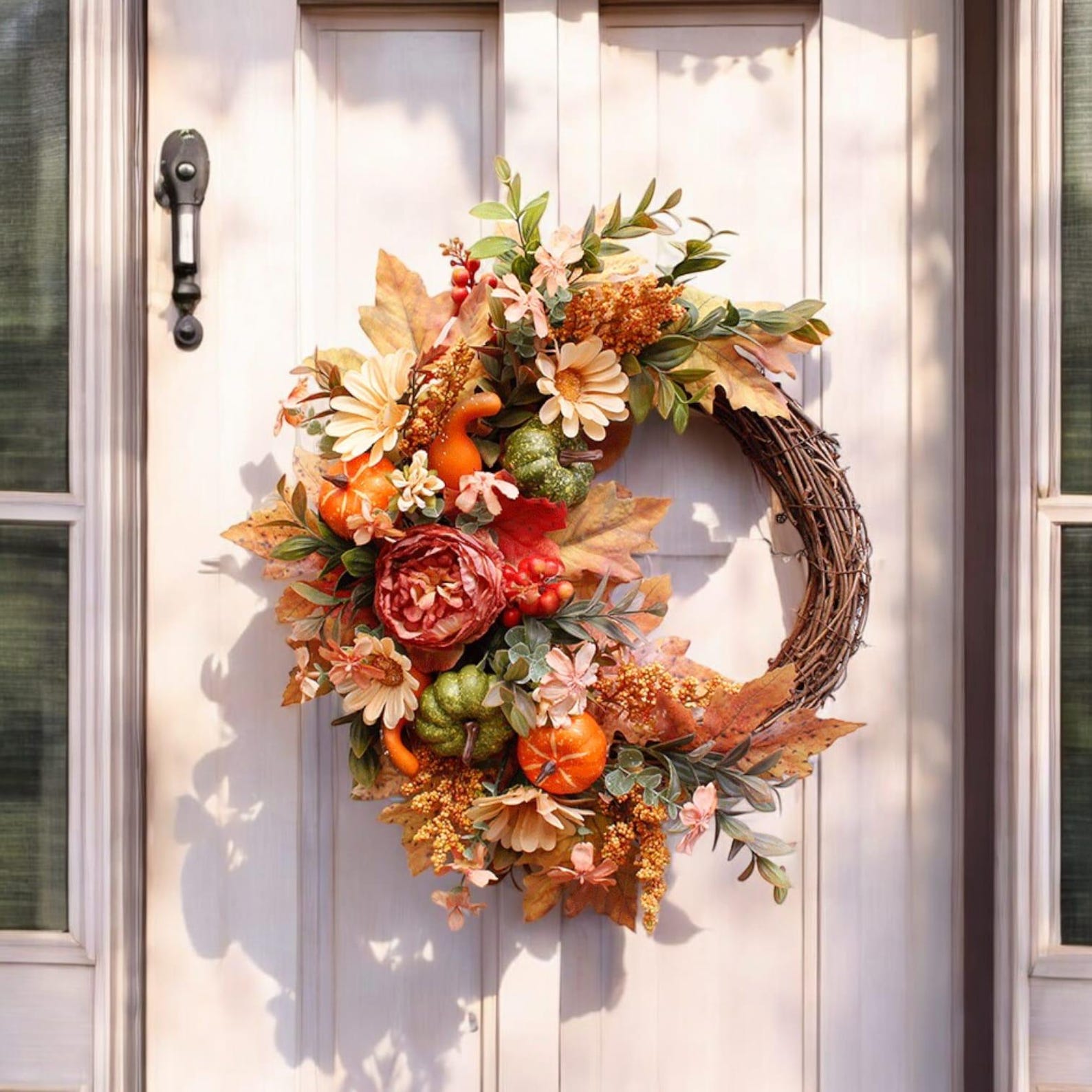 Autumn Half-wreath, Fall Front Door Wreath, Handmade Harvest Wreath ...