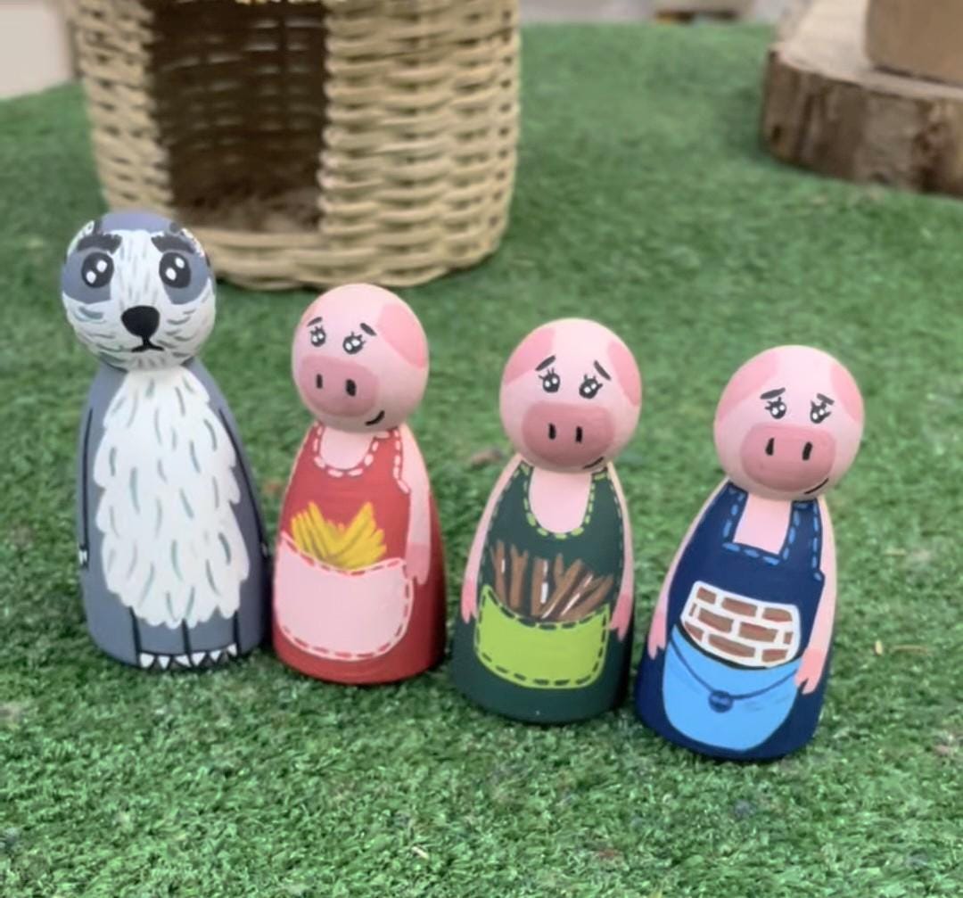 Three Little Pigs Peg Doll Set - Etsy