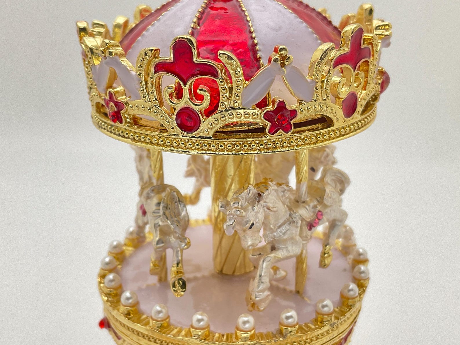 Carousel Jewelry Box - Faberge Style Trinket Box - Jewel & Pearl ...