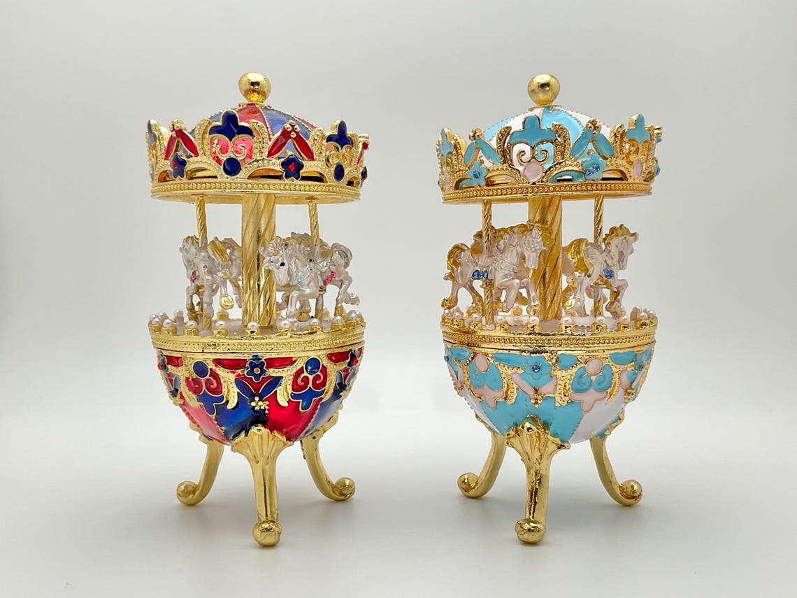 Carousel Jewelry Box - Faberge Style Trinket Box - Jewel & Pearl ...