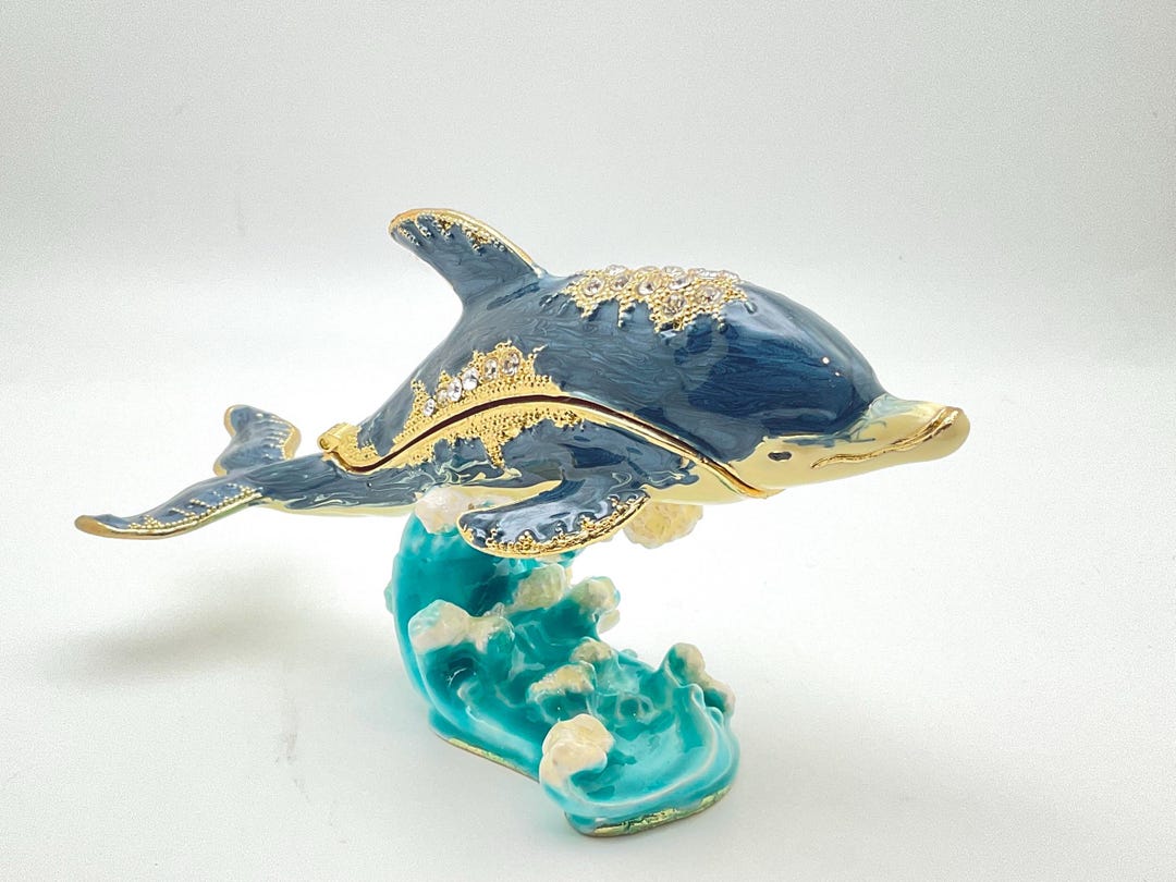 Dolphin Jewelry Box | Faberge Egg Style | Blue Bottlenose on Wave ...