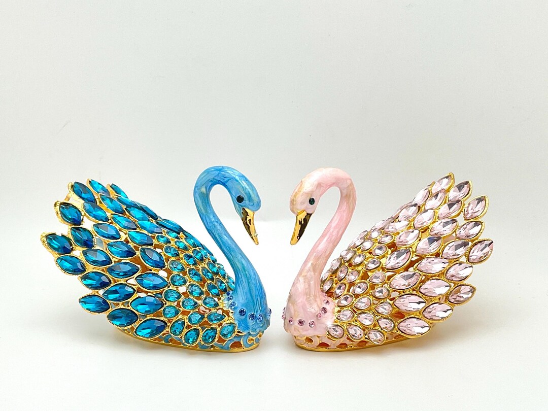 Swan Jewelry Box - Faberge Egg Style - Gold Jeweled Enamel Coated W ...