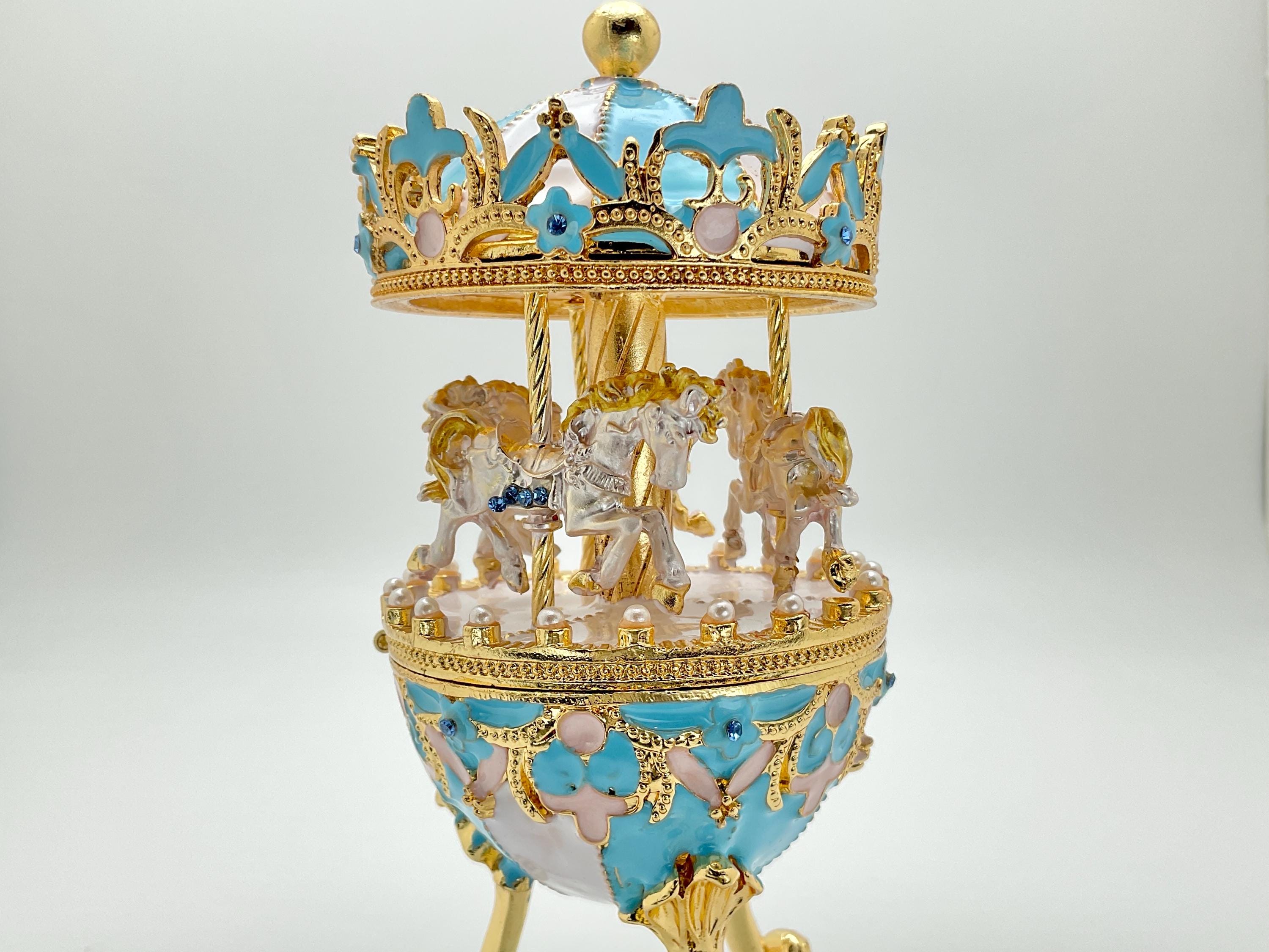 Carousel Jewelry Box - Faberge Style Trinket Box - Jewel & Pearl ...