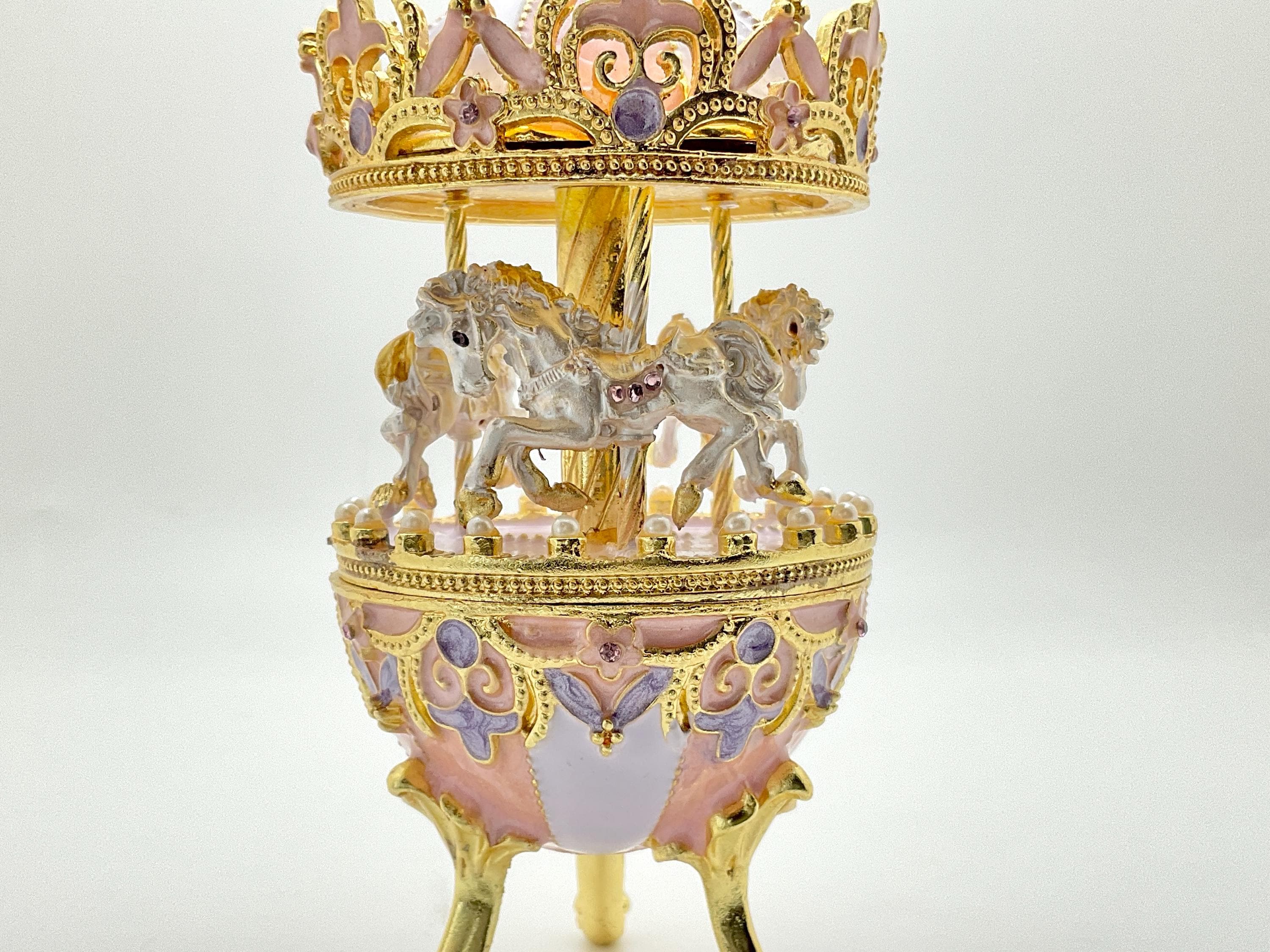 Carousel Jewelry Box - Faberge Style Trinket Box - Jewel & Pearl ...