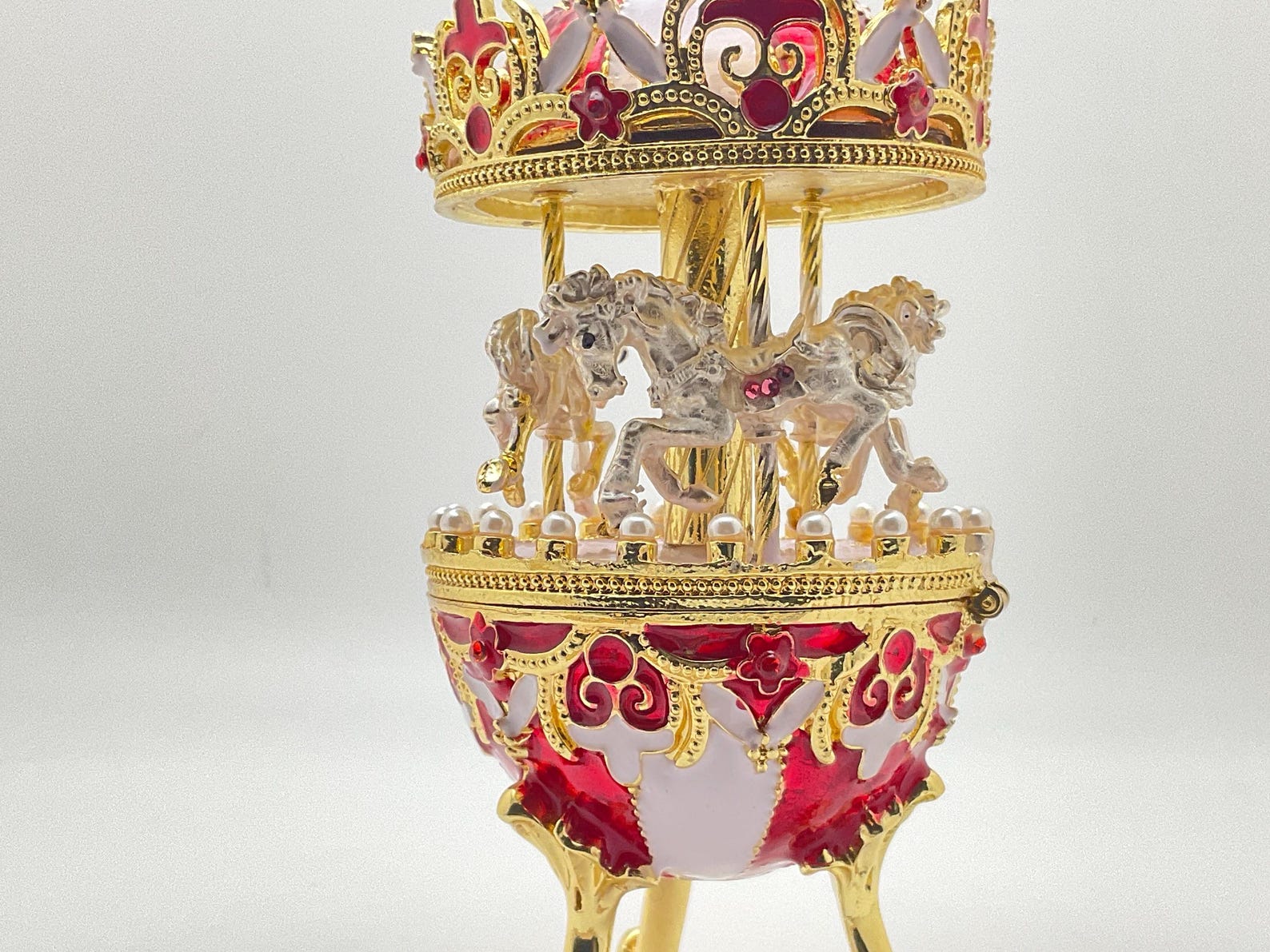 Carousel Jewelry Box - Faberge Style Trinket Box - Jewel & Pearl ...