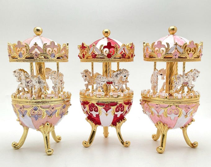 Carousel Jewelry Box - Faberge Style Trinket Box - Jewel & Pearl ...