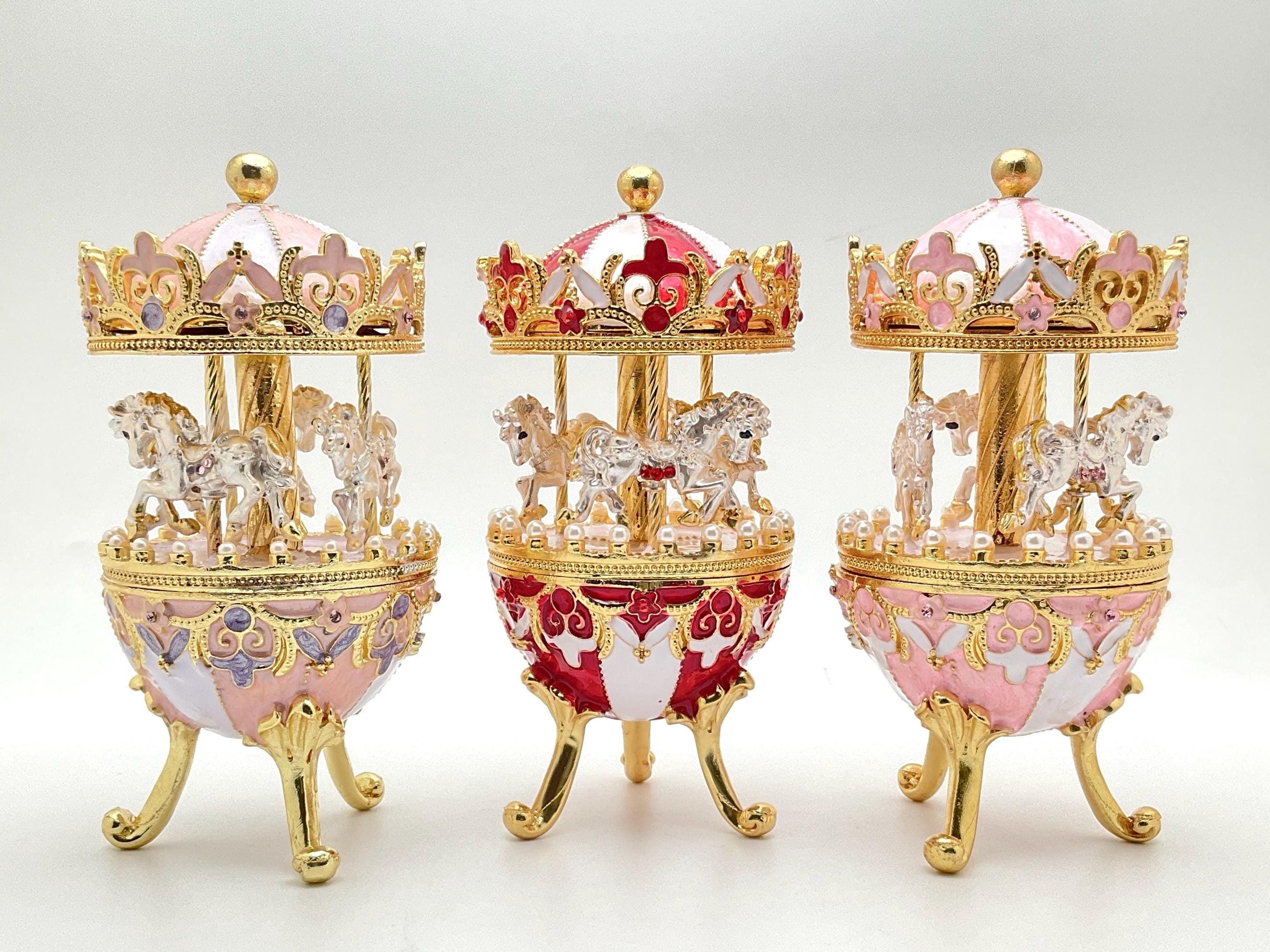 Carousel Jewelry Box - Faberge Style Trinket Box - Jewel & Pearl ...
