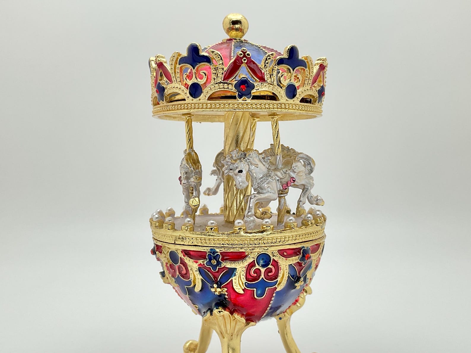 Carousel Jewelry Box - Faberge Style Trinket Box - Jewel & Pearl ...